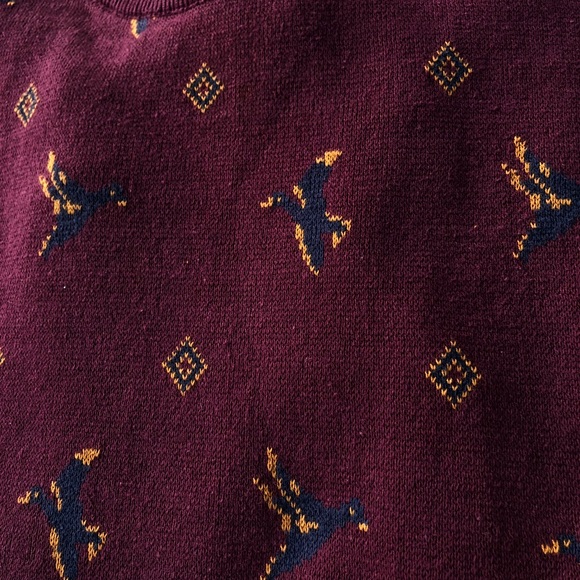 Claiborne | Sweaters | Vintage Claiborne Maroon Bird Print Sweater ...